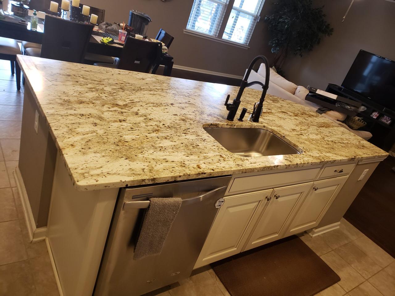 Andromeda Gold Granite Kitchen Island - Precious Stone Cabinetry